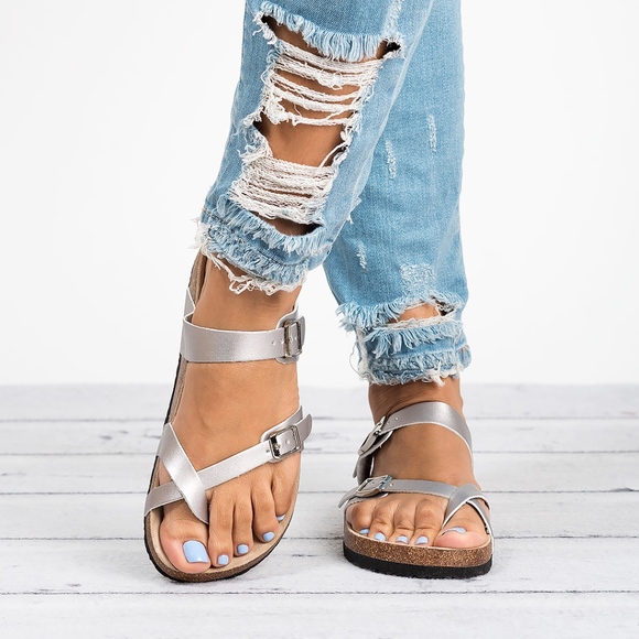 Outwoods | Shoes | Cross Strap Footbed Sandals Silver | Poshmark